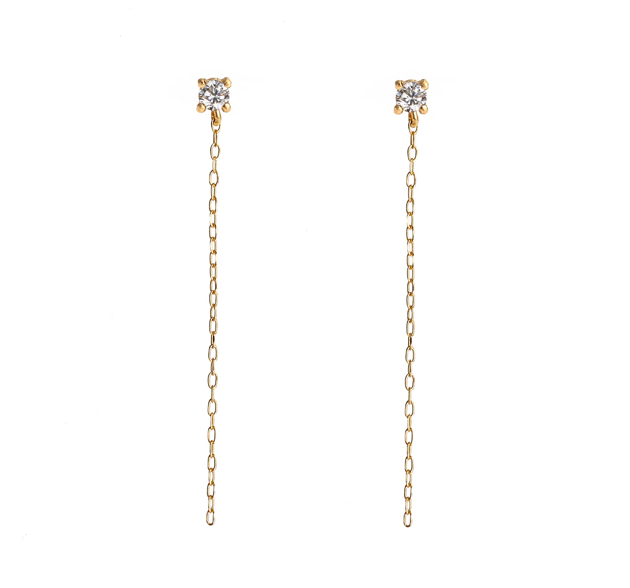 LITTLE WHITE DIAMOND - Solid Gold Long Earrings | Danai Giannelli